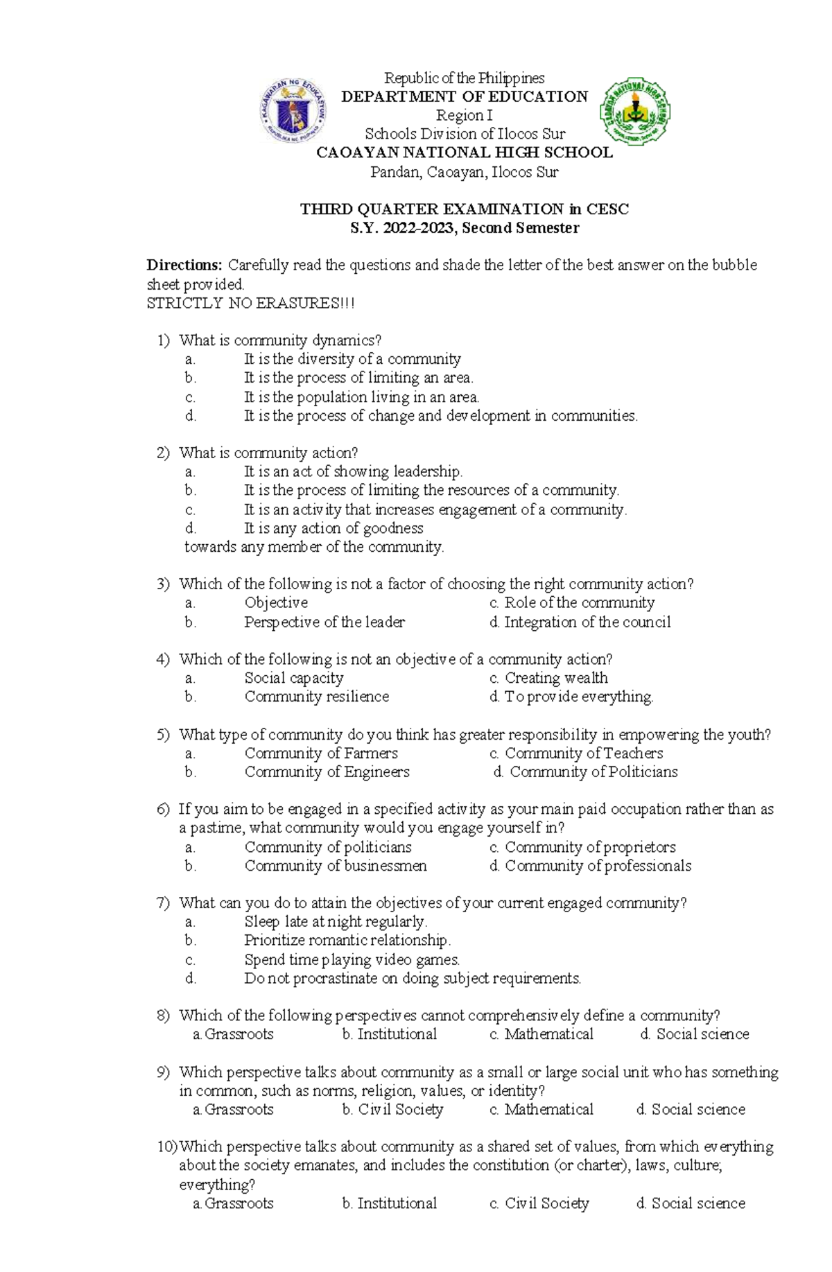 Cesc-1st-quarter-exam compress - Republic of the Philippines DEPARTMENT ...