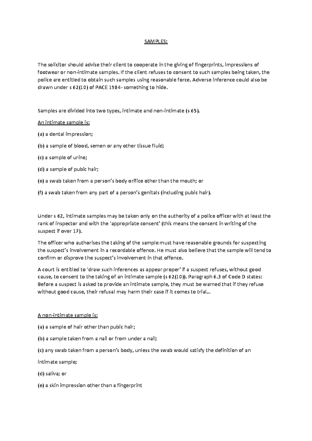 Understanding Police Samples: Intimate and Non-Intimate Types - Studocu