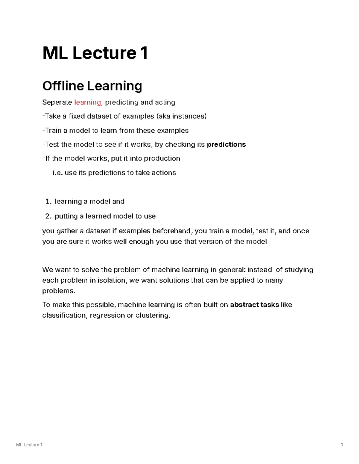 ML Lecture 1: Offline Learning and Supervised Learning Concepts ...