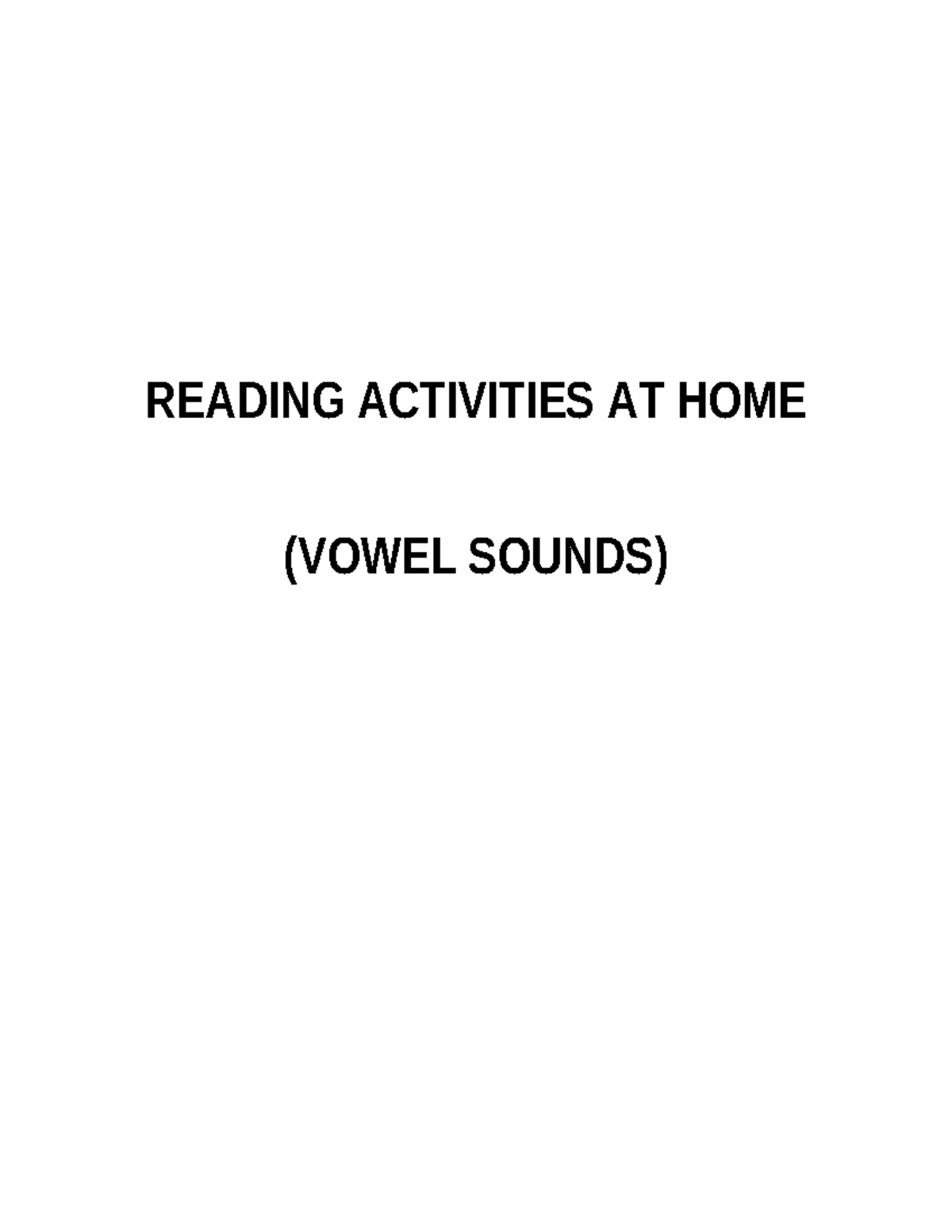 Reading Activities for Non-Readers: Vowel Sounds Lessons - Studocu