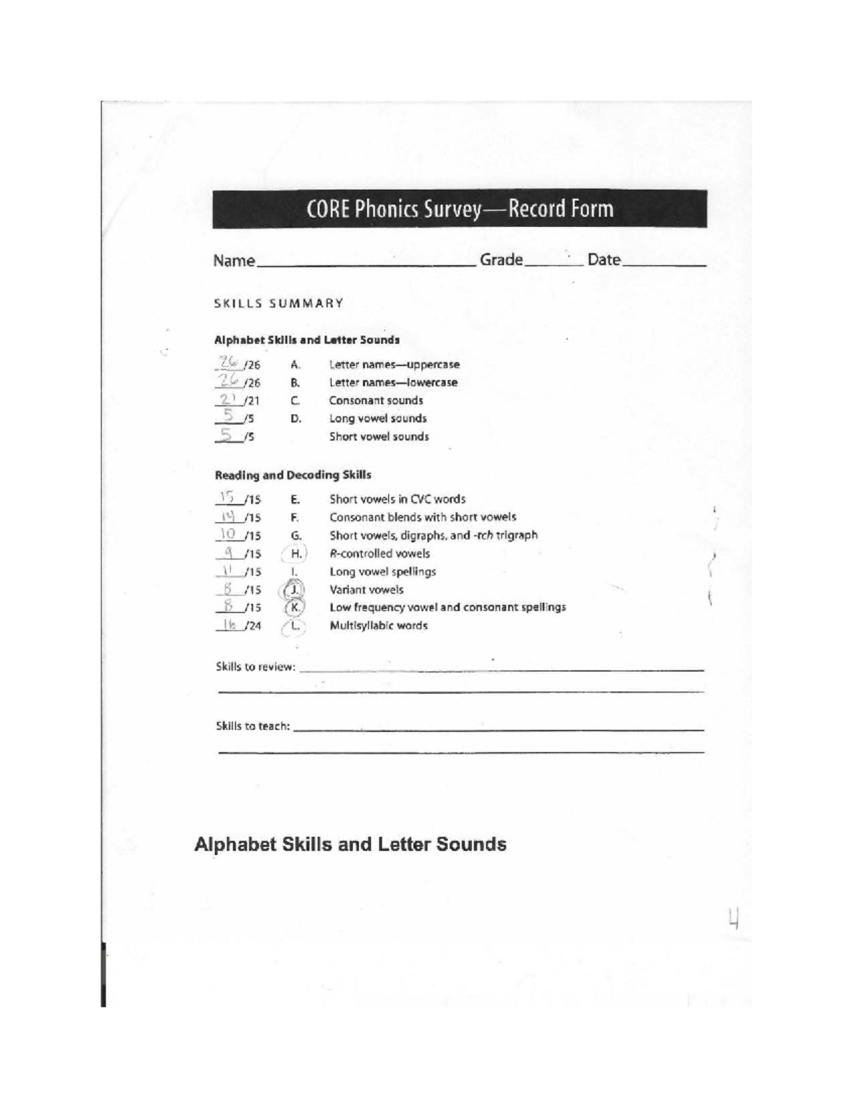 CORE Phonics Survey: Skills Summary & Assessment Guide - Studocu