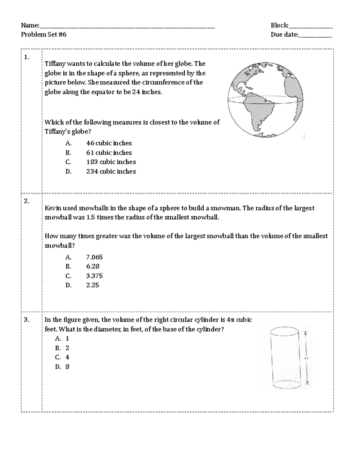 Problem Set #6: Volume Calculations for Various Shapes and Applications ...