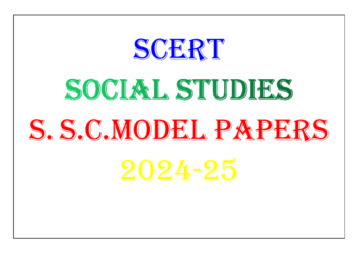 Scert Model Papers WITH Answers - SCERT S. S.C PAPERS 2024 - 25 S.S ...