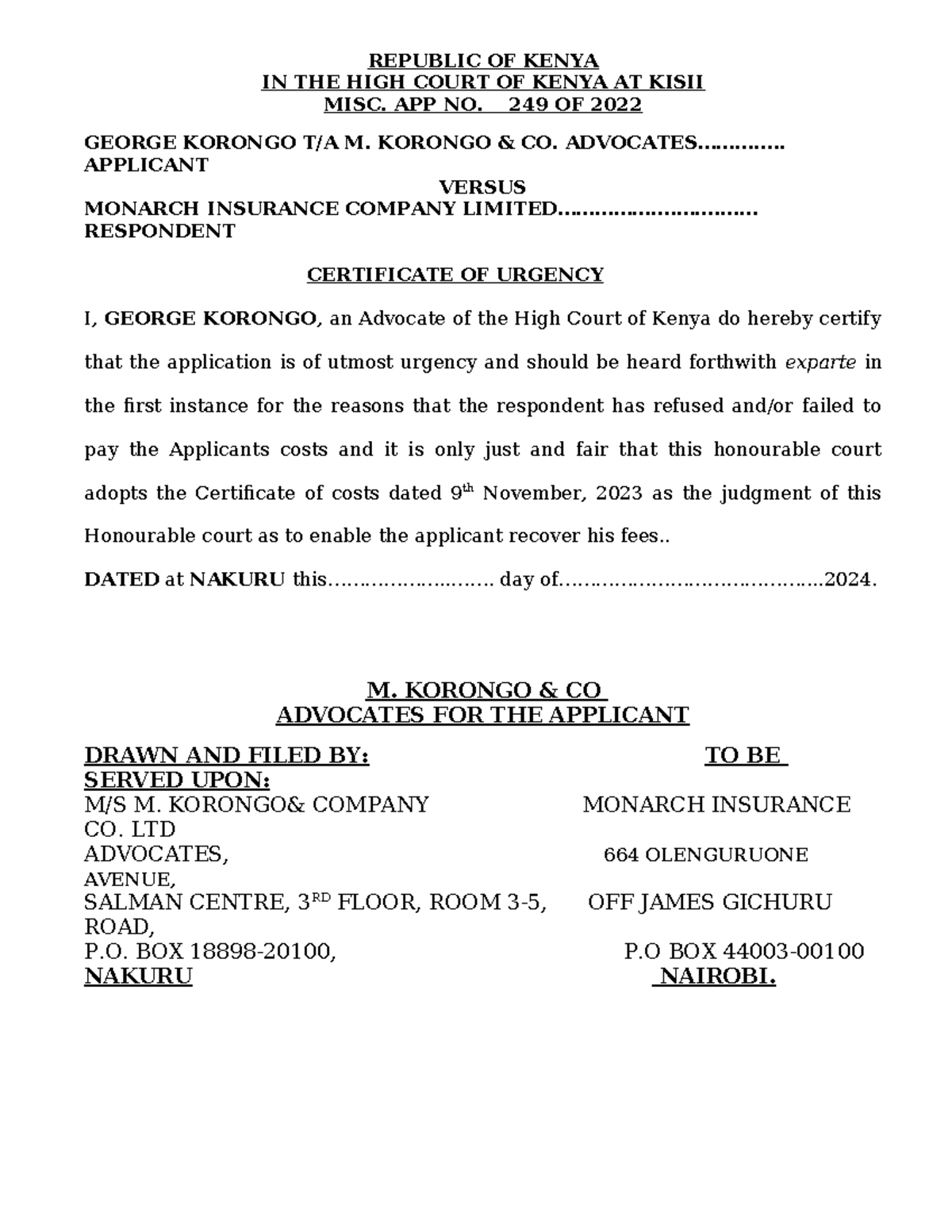 Adoption of Urgent Applications: MISC. APP Nos. 249 & E57 of 2022 - Studocu