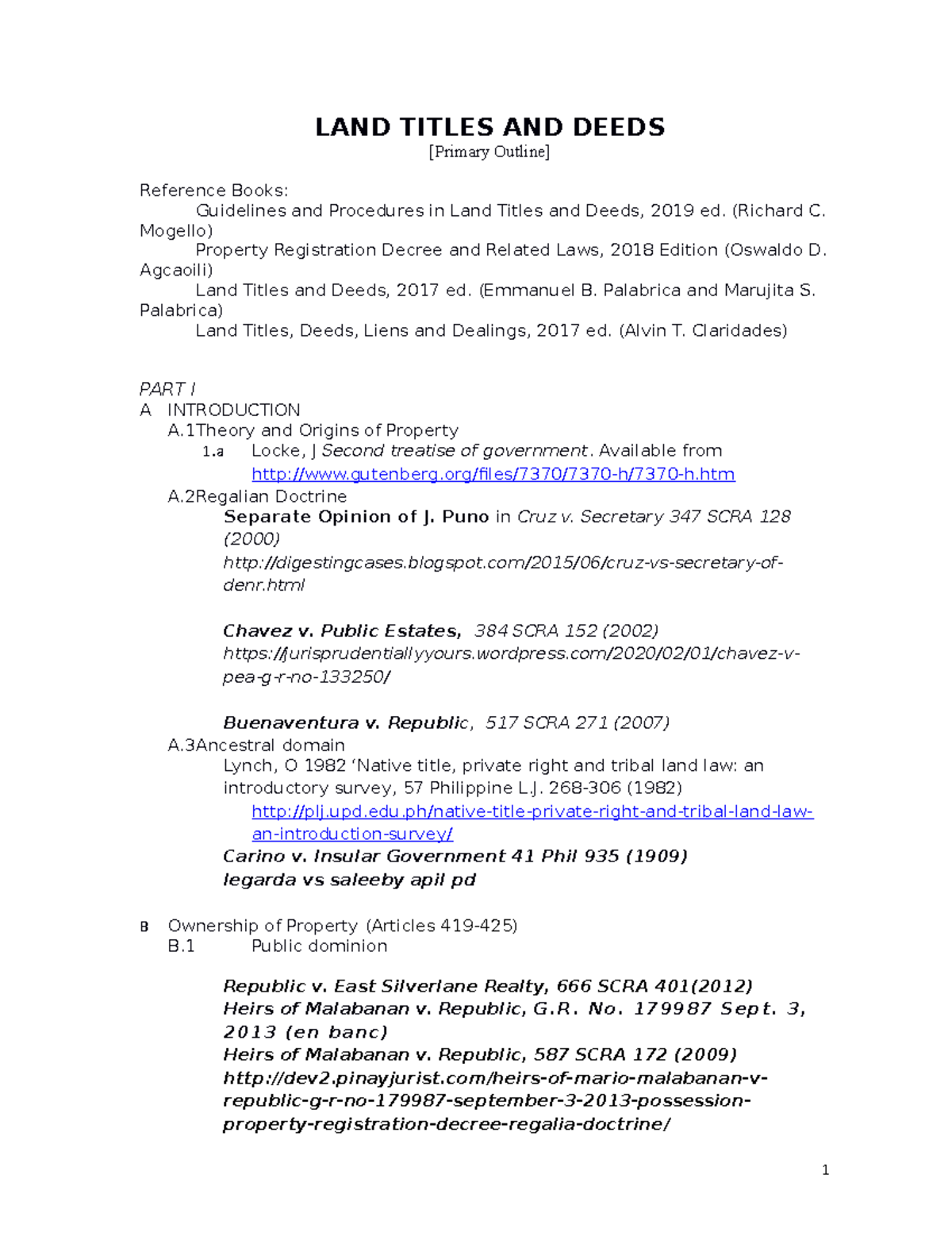 Course outline in land titles and deeds - LAND TITLES AND DEEDS ...