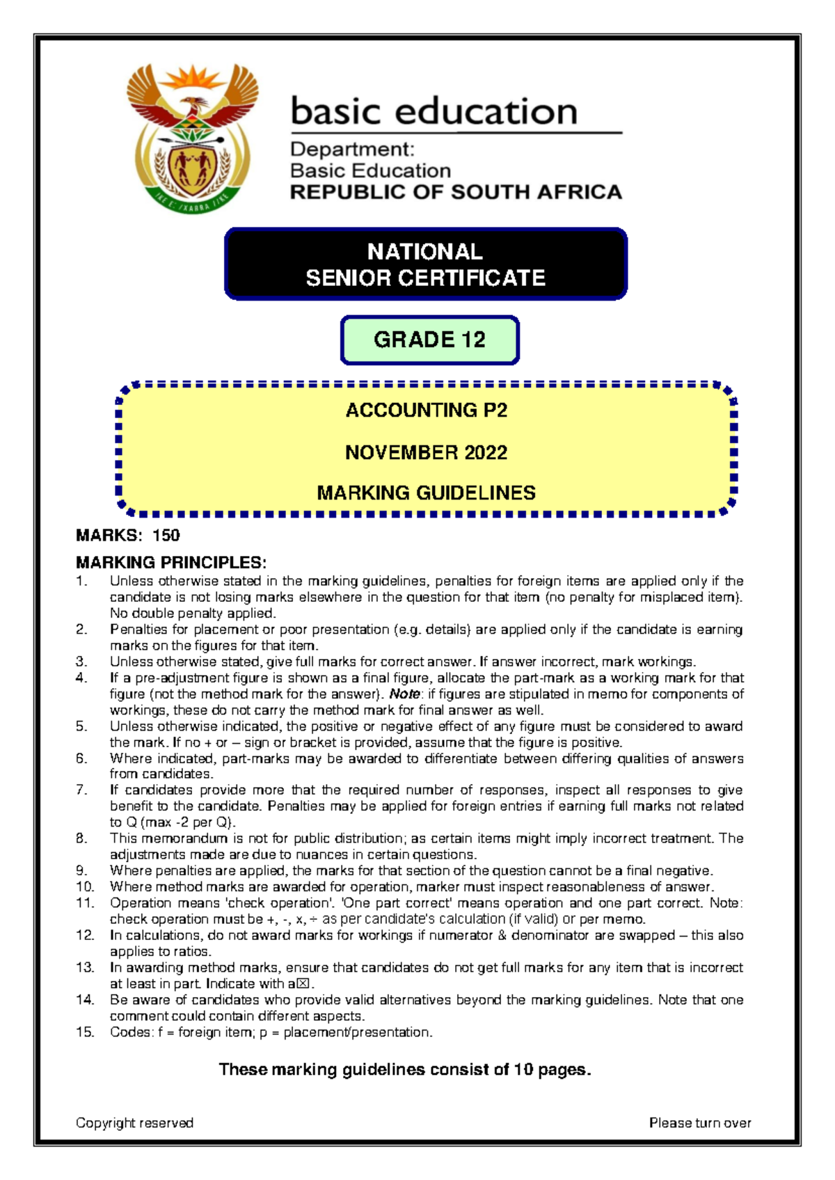 Accounting P2 Nov 2022 Marking Guidelines and Principles - Studocu