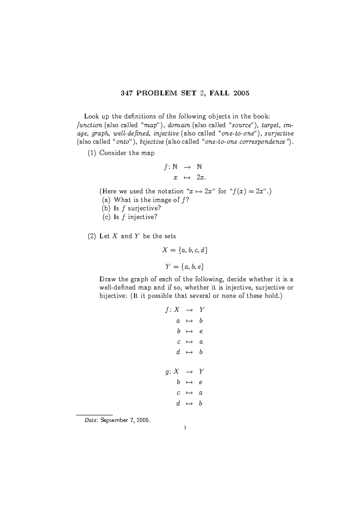 347 MATH 200 PROBLEM SET 2, FALL 2005 - Algebra Homework - Studocu