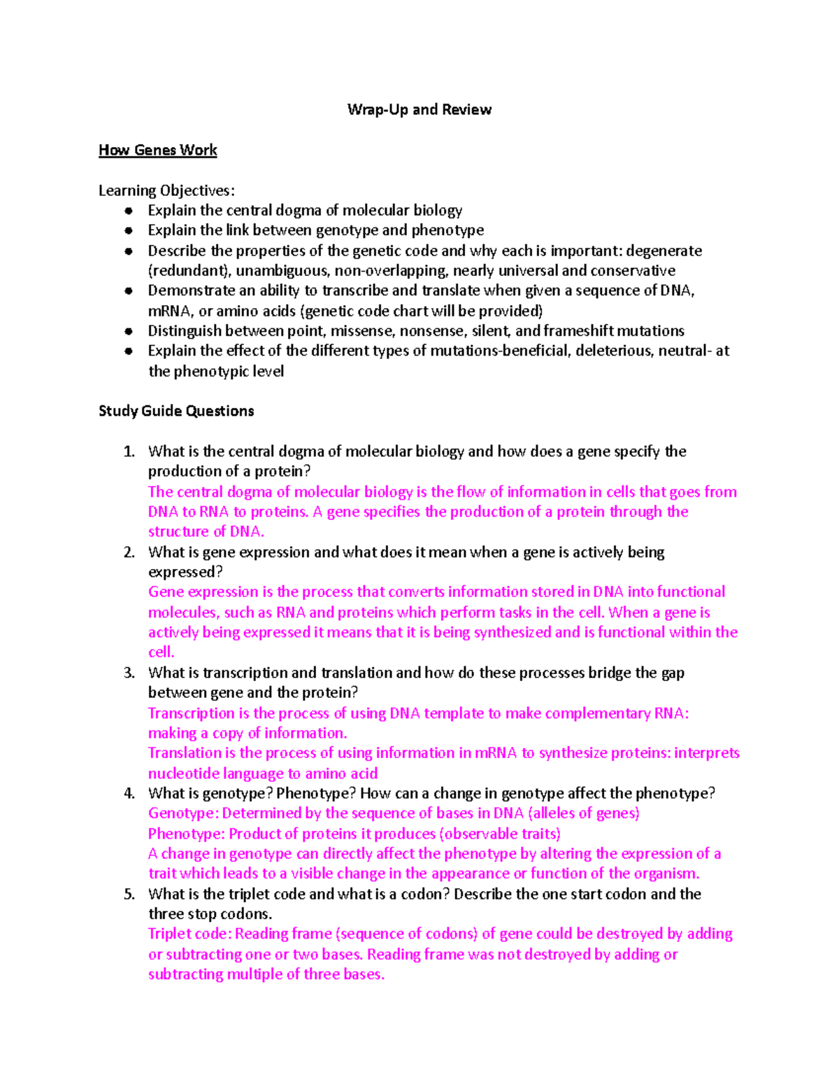 How Genes Work - McCalvin Study Guide & Review Notes - Studocu