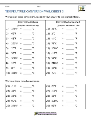 Temperature-conversion-worksheet-3 answers - Name Date TEMPERATURE ...