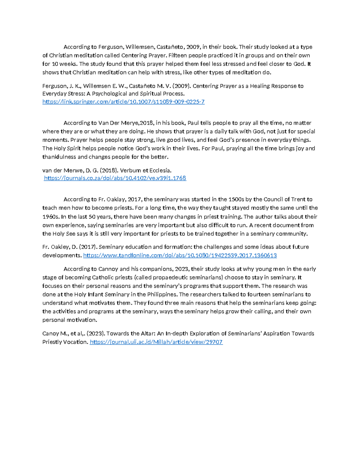 RRL Draft: Insights on Christian Meditation & Seminary Training - Studocu