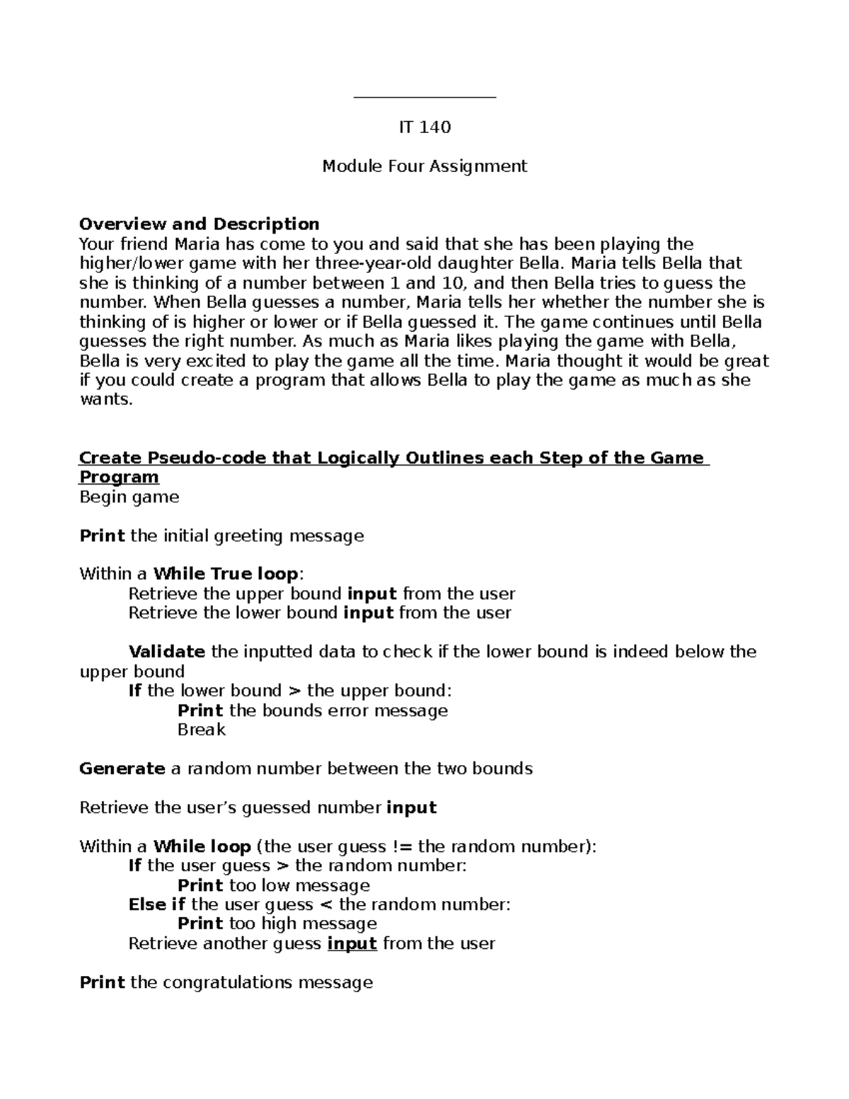 IT 140 Module 4 Assignment: Creating a Higher/Lower Game Program - Studocu