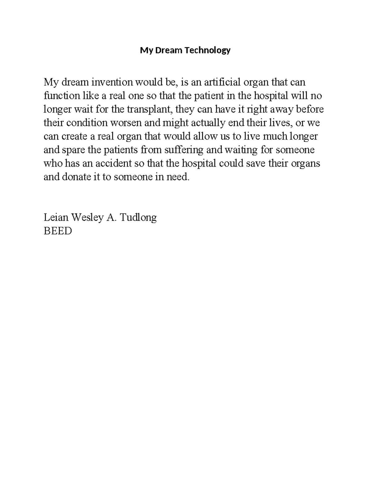 My Dream Technology - n/a - My Dream Technology My dream invention ...