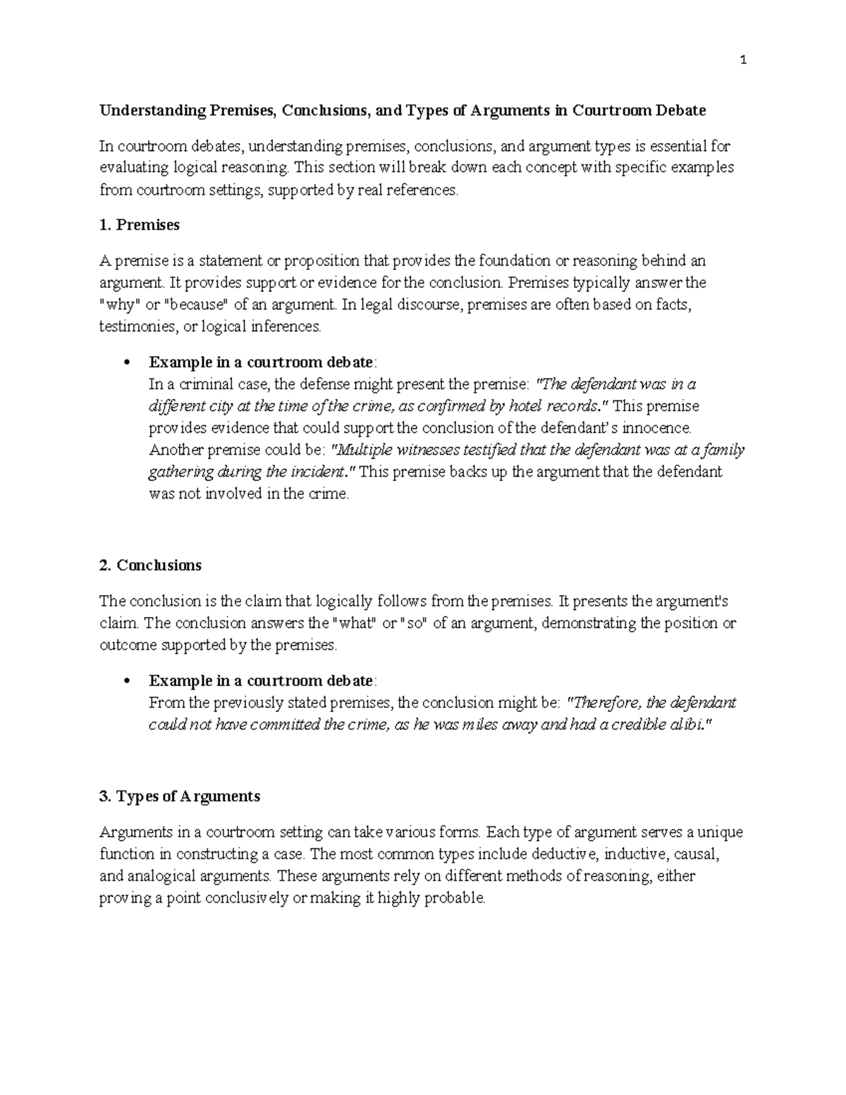 Understanding Premises, Conclusions, and Arguments in Courtroom Debate ...