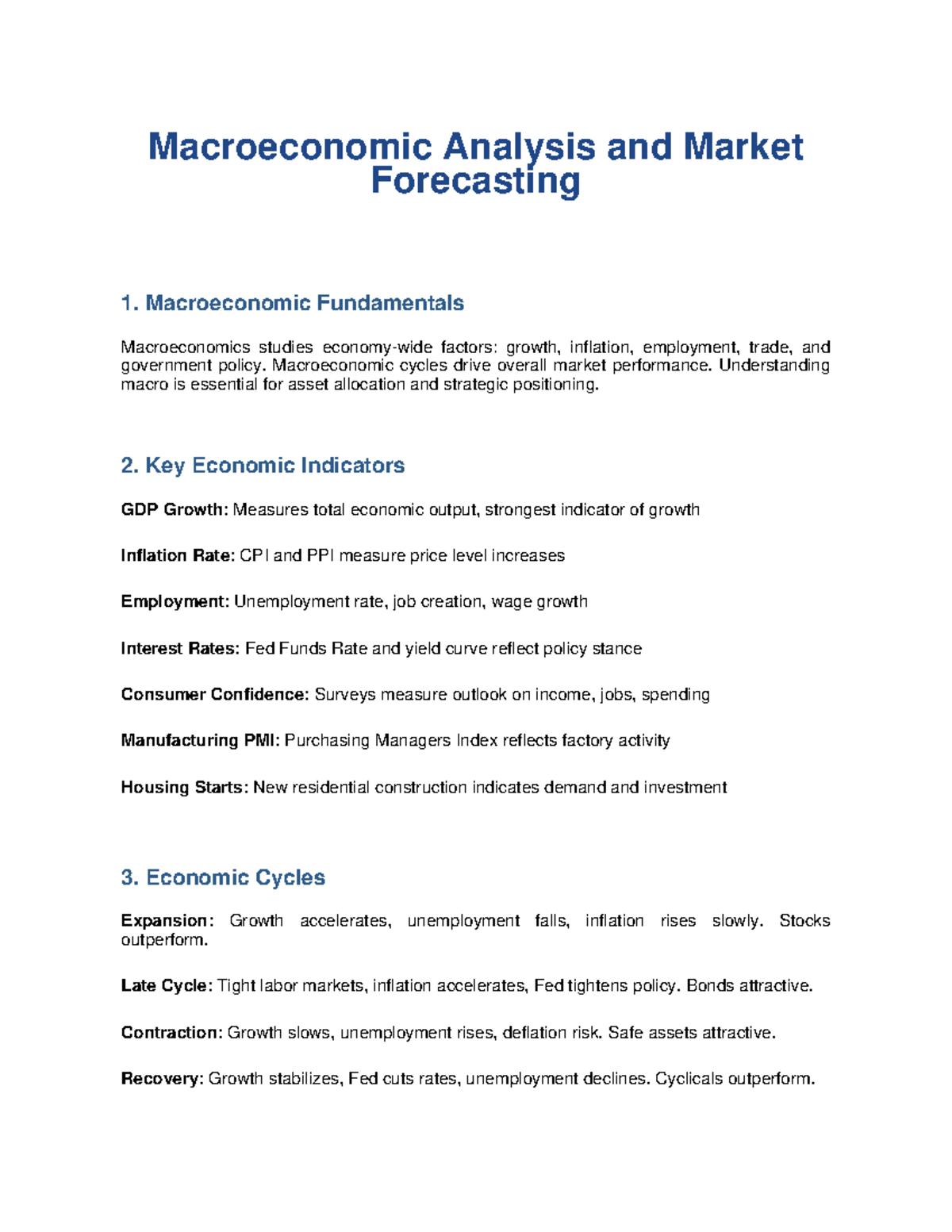 34 Macroeconomic Analysis & Market Forecasting: Key Indicators & Cycles ...