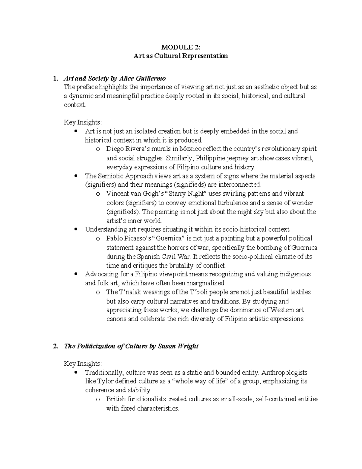 Art as cultural rep reviewer - MODULE 2: Art as Cultural Representation ...