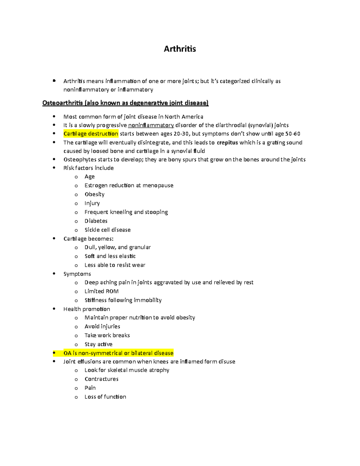 NUR 350: Arthritis Overview & Collaborative Care Strategies - Studocu
