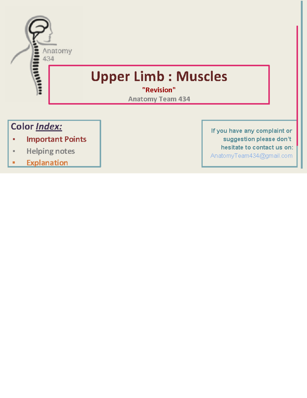 Upper Limb Muscles Anatomy Revision Notes - Team 434 - Studocu