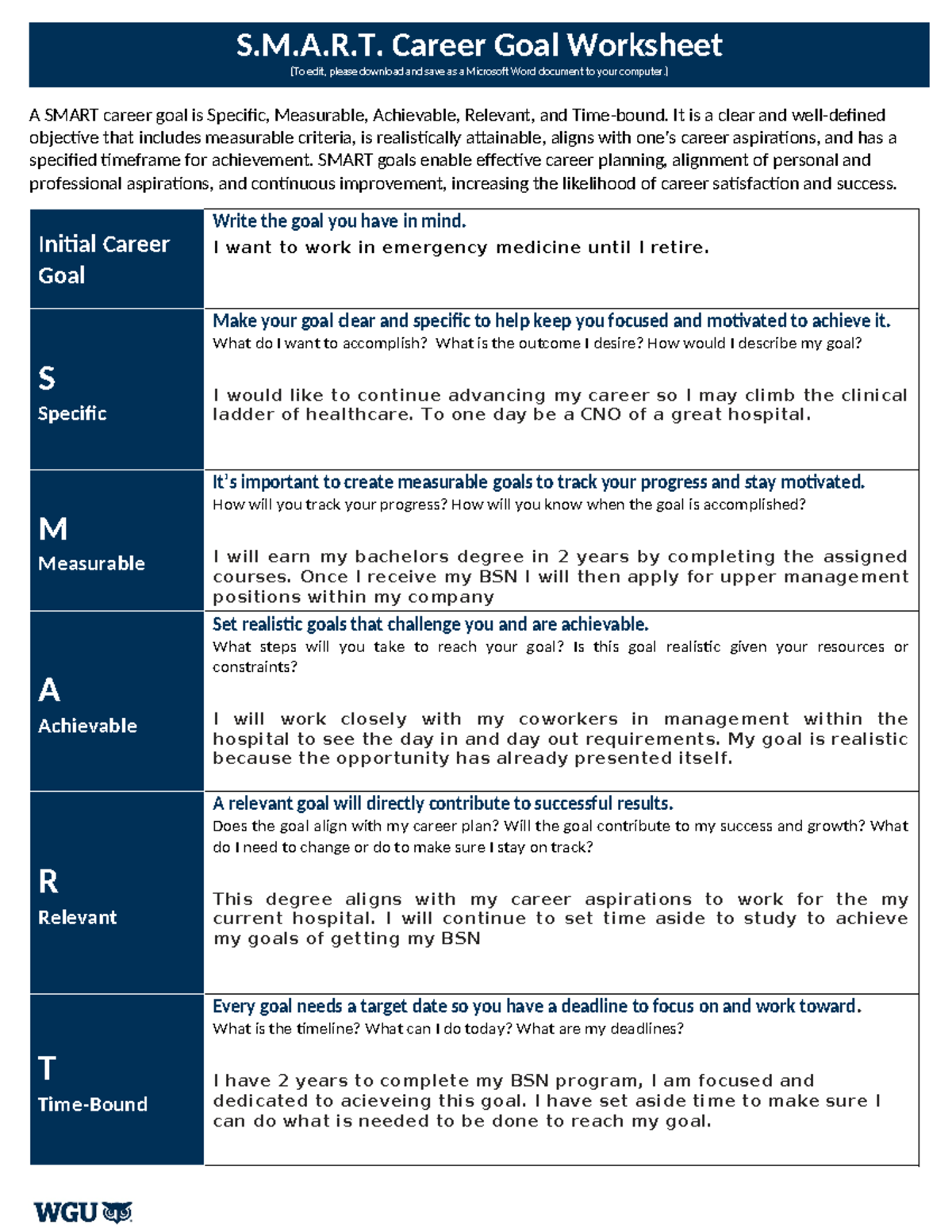 SMART Career Goal Worksheet for Successful Planning and Achievement ...