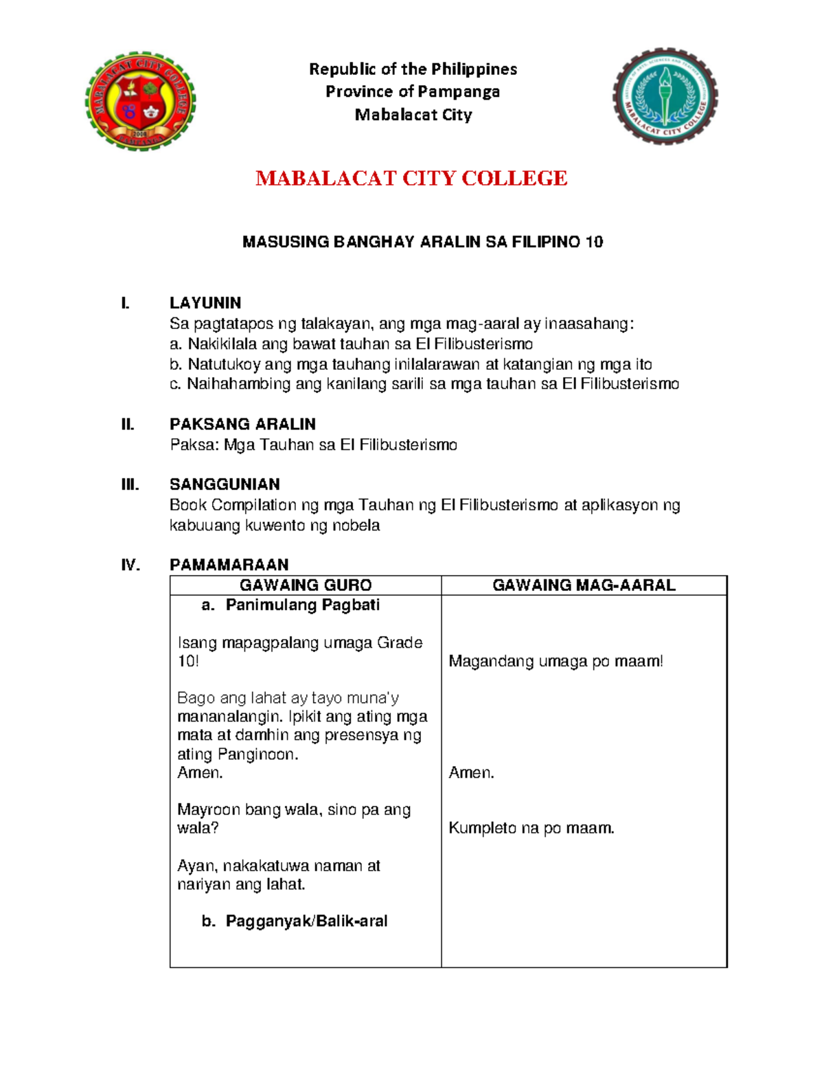 SEMO DETAILED LESSON PLAN - MABALACAT CITY COLLEGE MASUSING BANGHAY ...