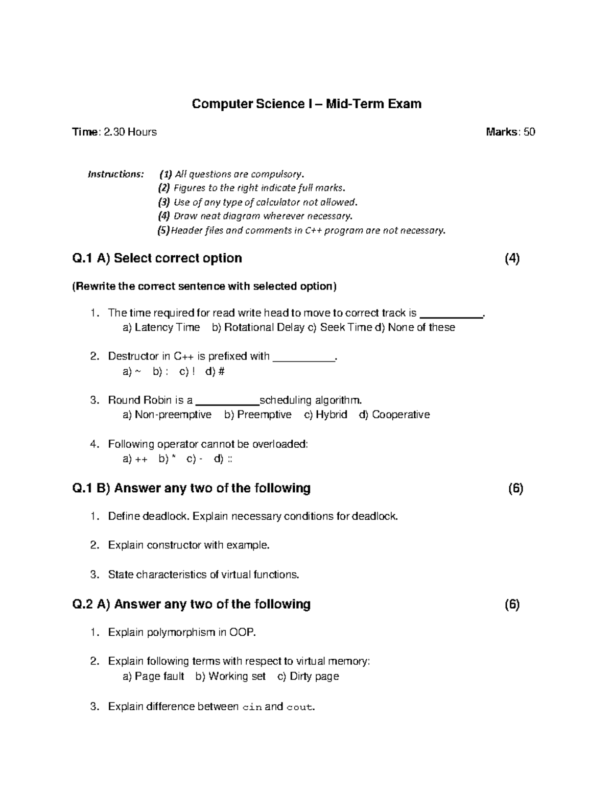 Computer Science I Midterm Exam Questions and Guidelines - Studocu