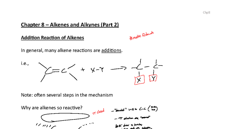 CHEM261 Ch8 Alkenes & Alkynes Addition Reactions Flashcards - Studocu