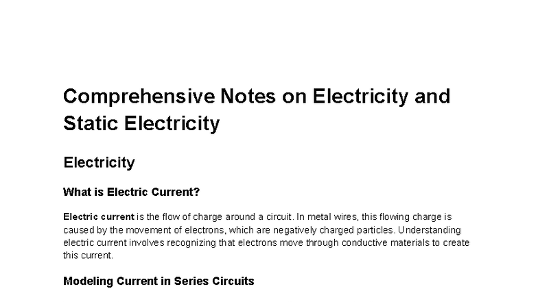 Comprehensive Notes on Electricity (PHYS 101) and Static Electricity ...