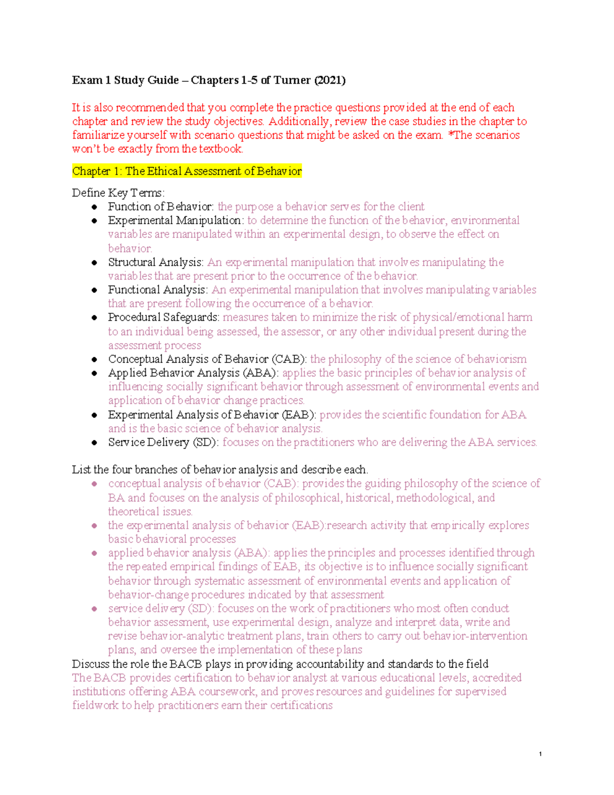 Exam 1 Study Guide: Key Terms and Concepts from Chapters 1-5 of Turner ...