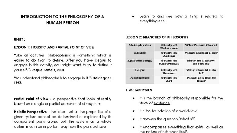 Introduction to the Philosophy of a Human Person: Lesson 2 Insights ...