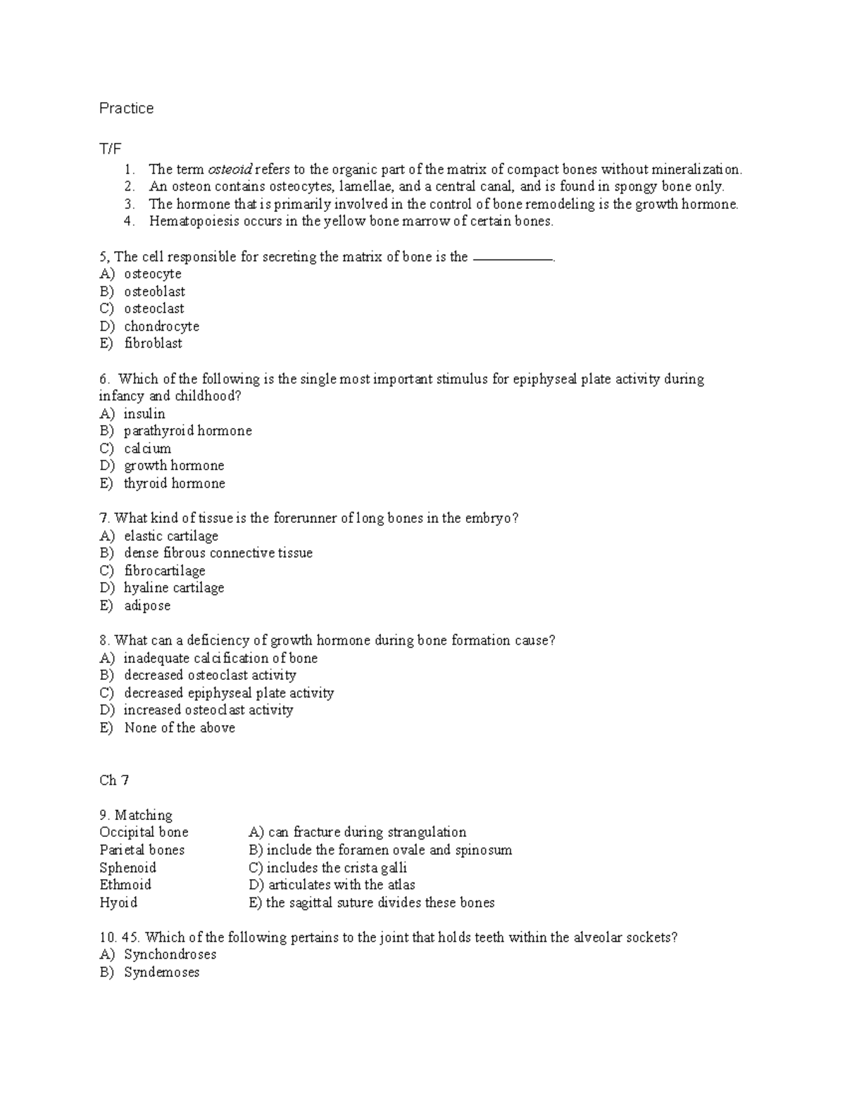 Bone Physiology Practice Questions & Answers (BIO101) - Studocu