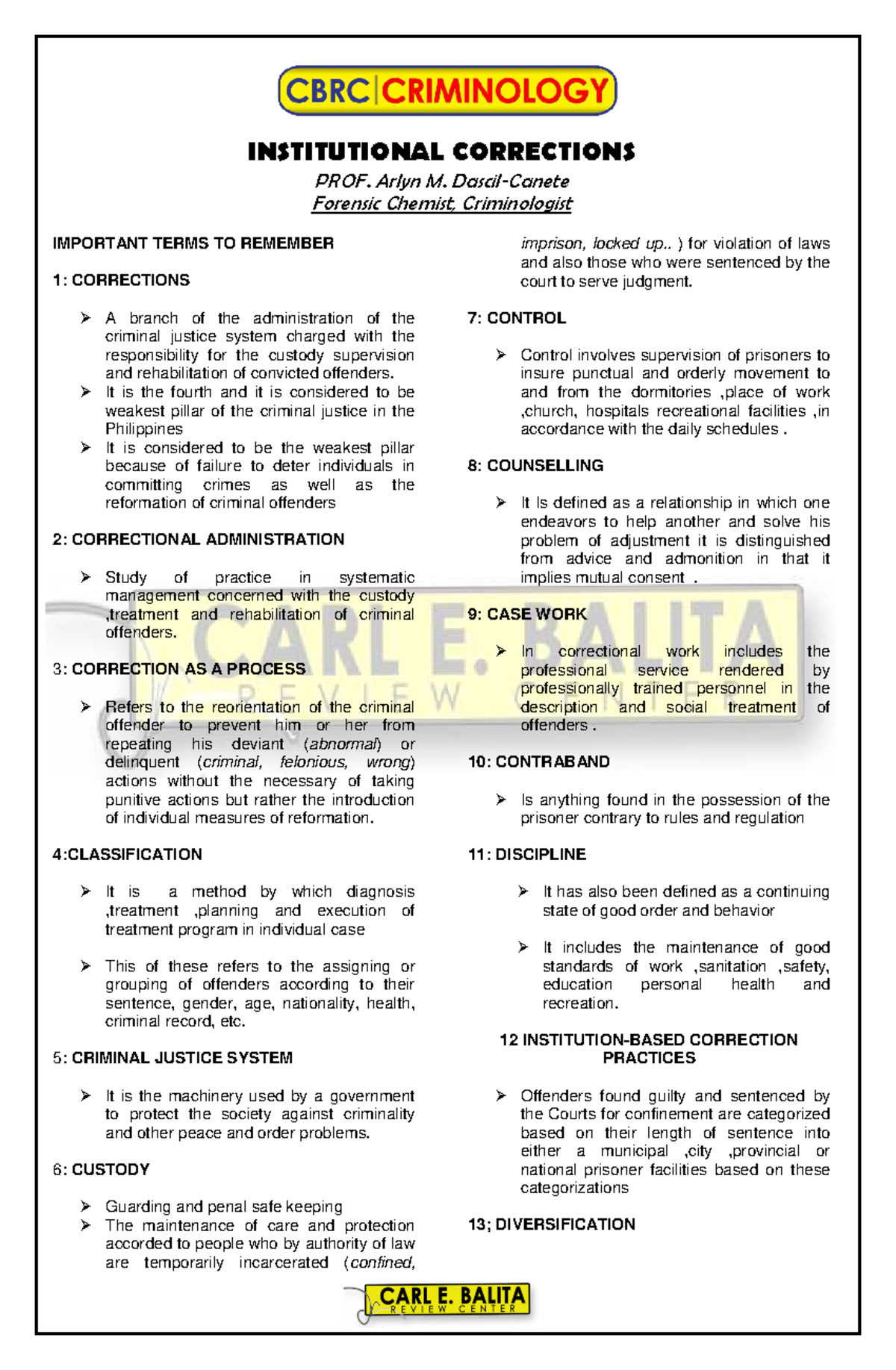 Important Terms in Institutional Corrections (COR AD 1) - Studocu