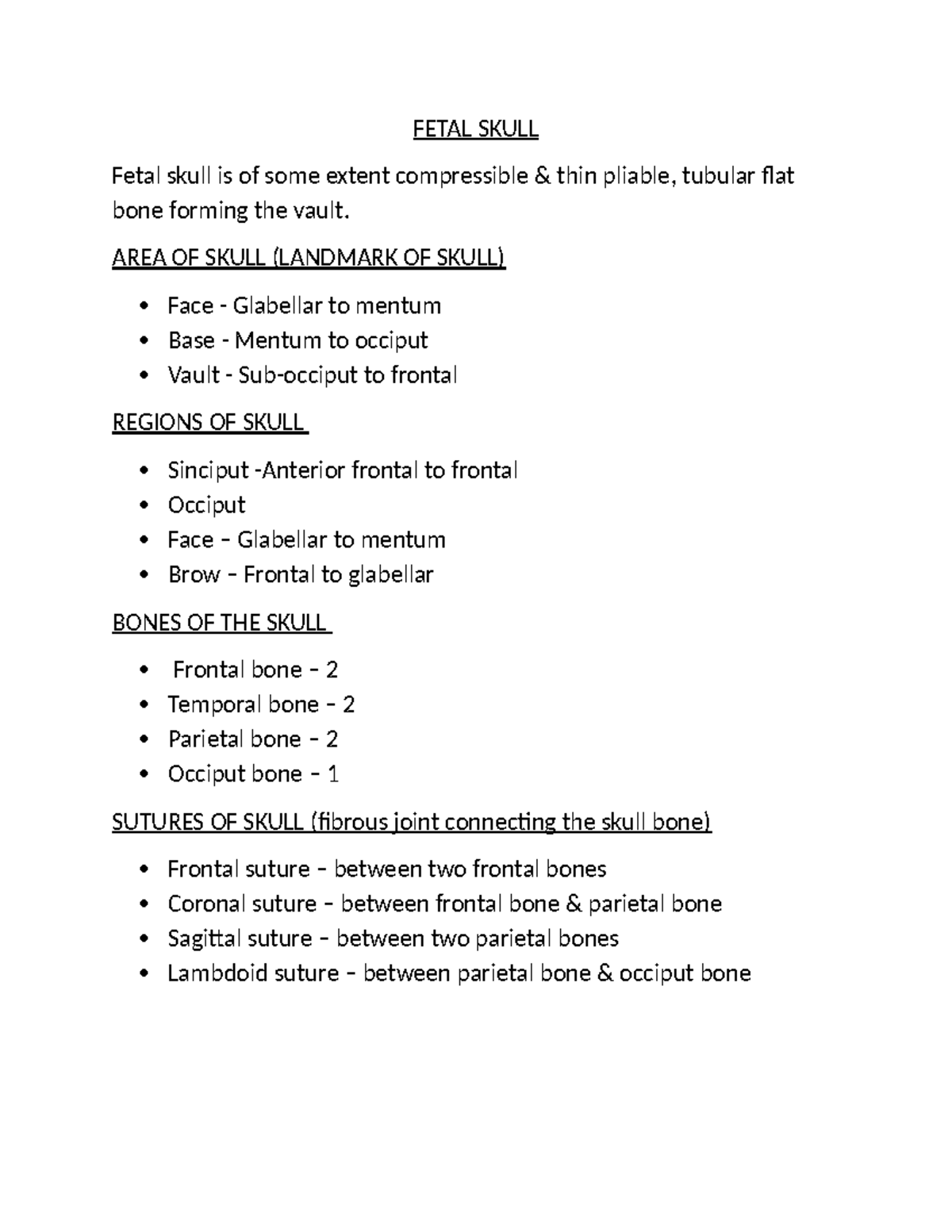 FETAL SKULL ANATOMY & PELVIS STRUCTURE - A STUDY GUIDE - Studocu
