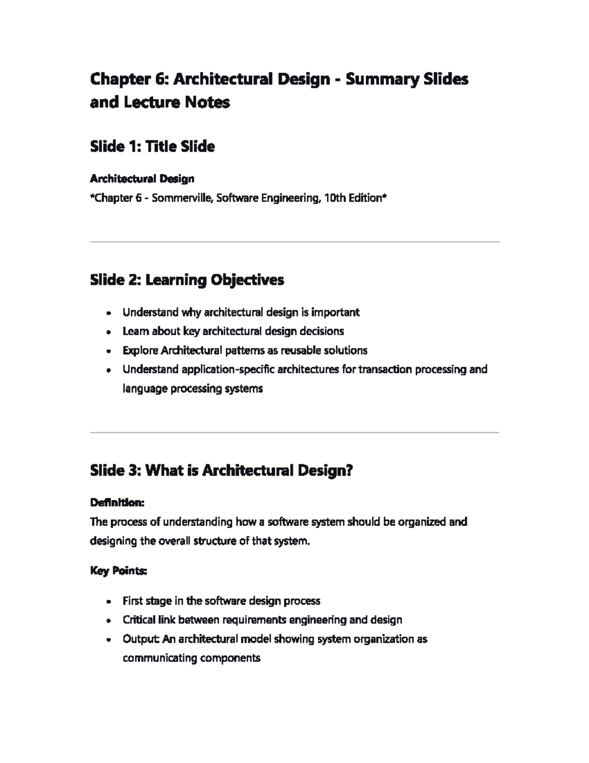 Chapter 6: Architectural Design - Summary Slides - Studocu