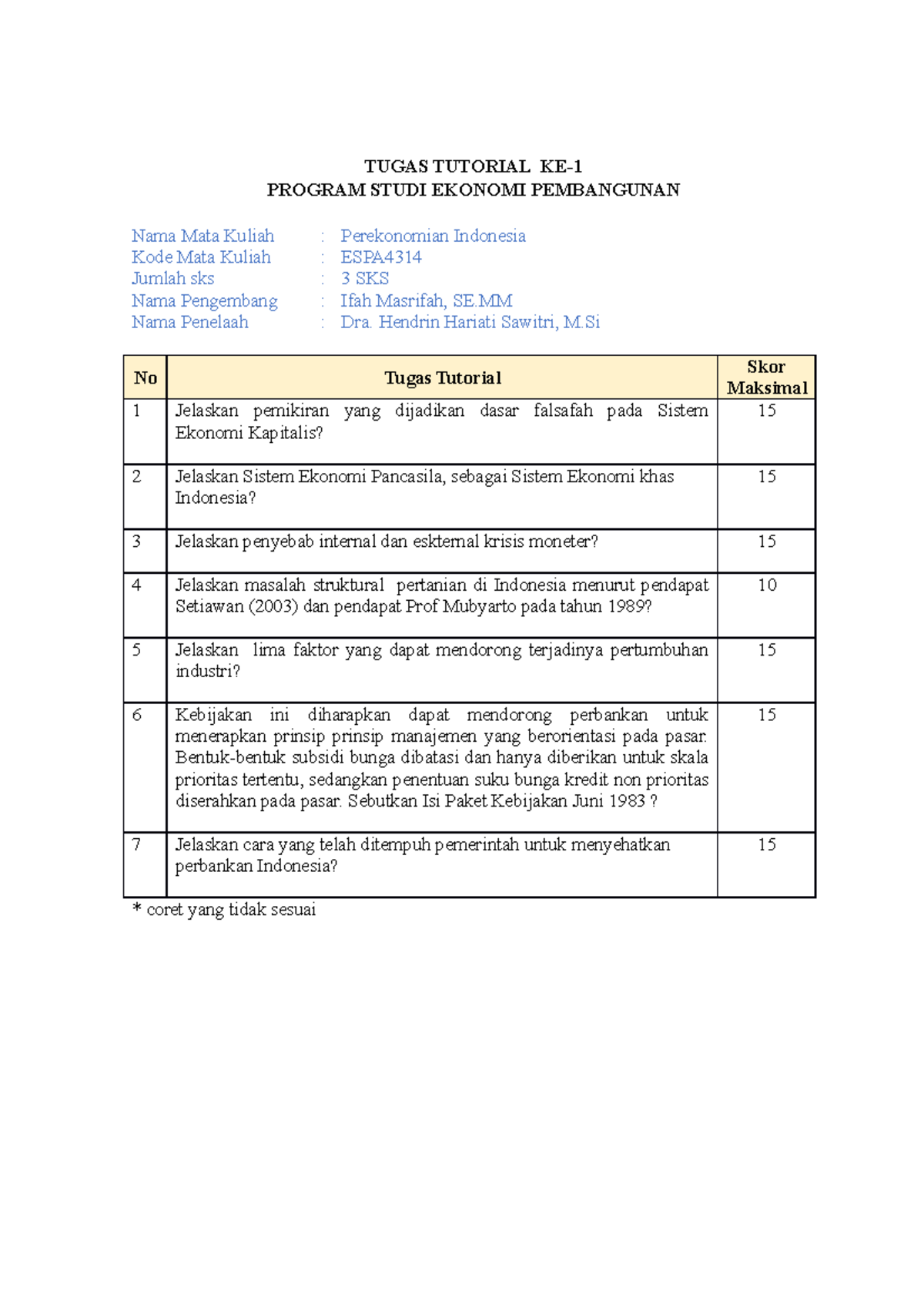 Tugas Tutorial Perekonomian Indonesia ESPA4314 - Ulasan & Jawaban - Studocu