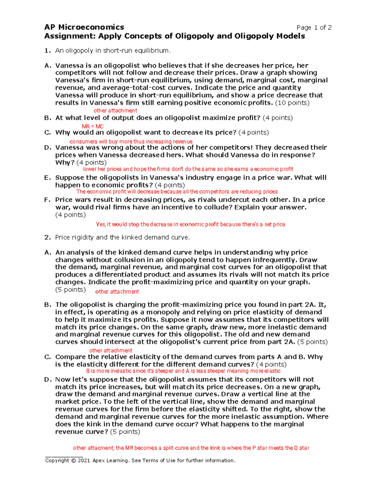 AP Microeconomics: Oligopoly Concepts Assignment (Final) - Studocu