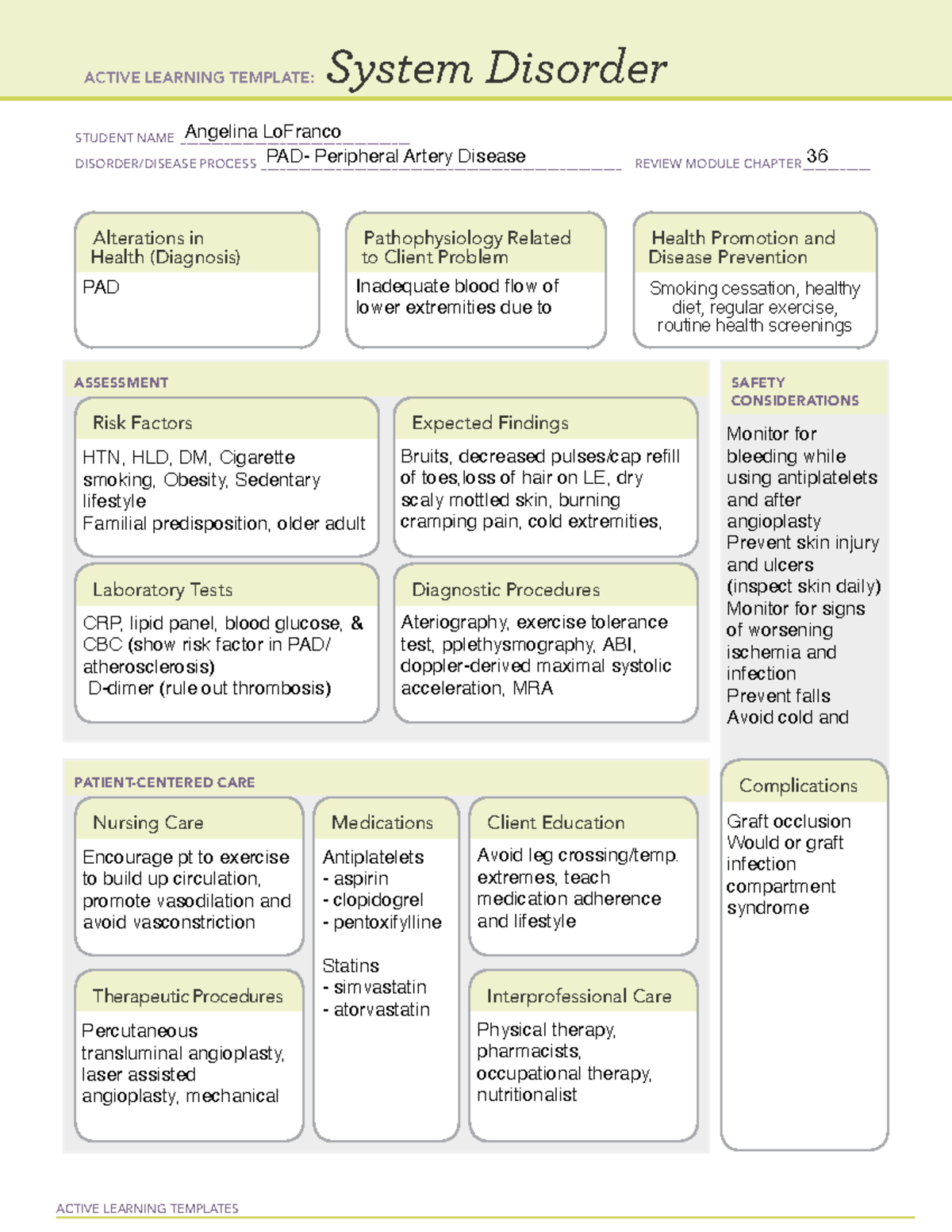 System disorder PAD Med Surg Focus Review - ACTIVE LEARNING TEMPLATES ...