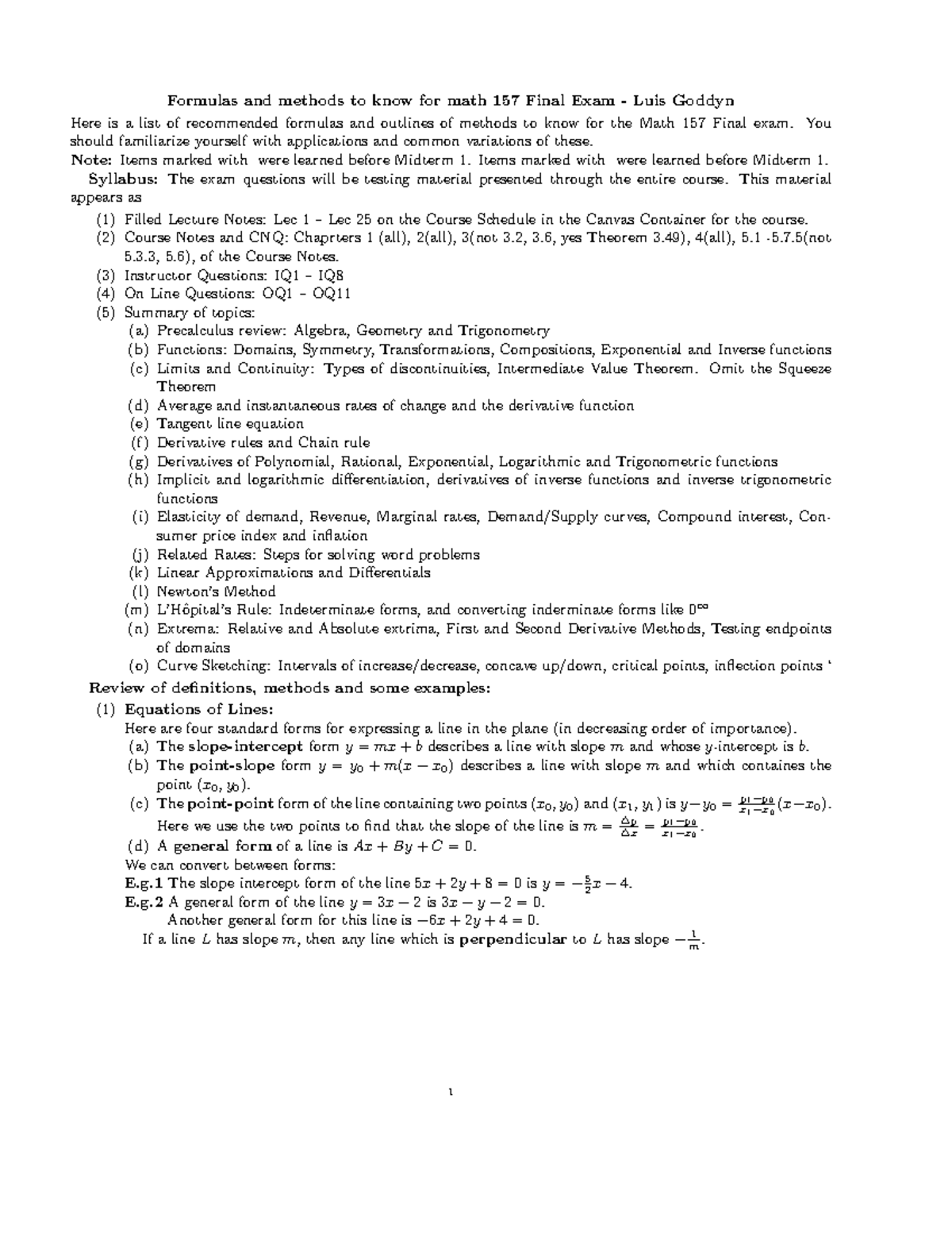 Math 157 Final Exam Review: Essential Formulas & Methods Guide - Studocu