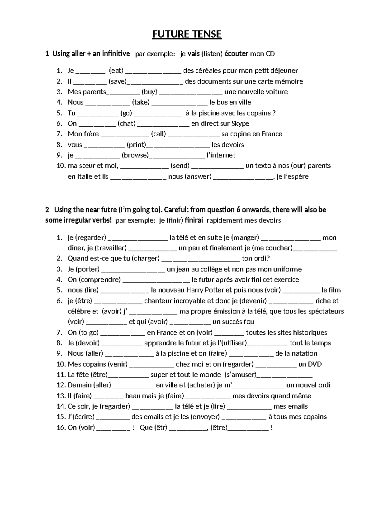 French homework - FUTURE TENSE 1 Using aller + an infinitive par ...