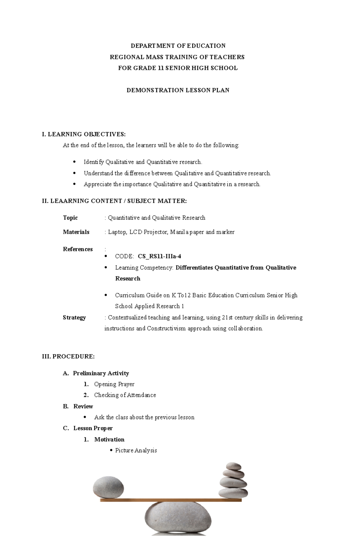 Shs Lesson Plan Applied research 1 - DEPARTMENT OF EDUCATION REGIONAL ...