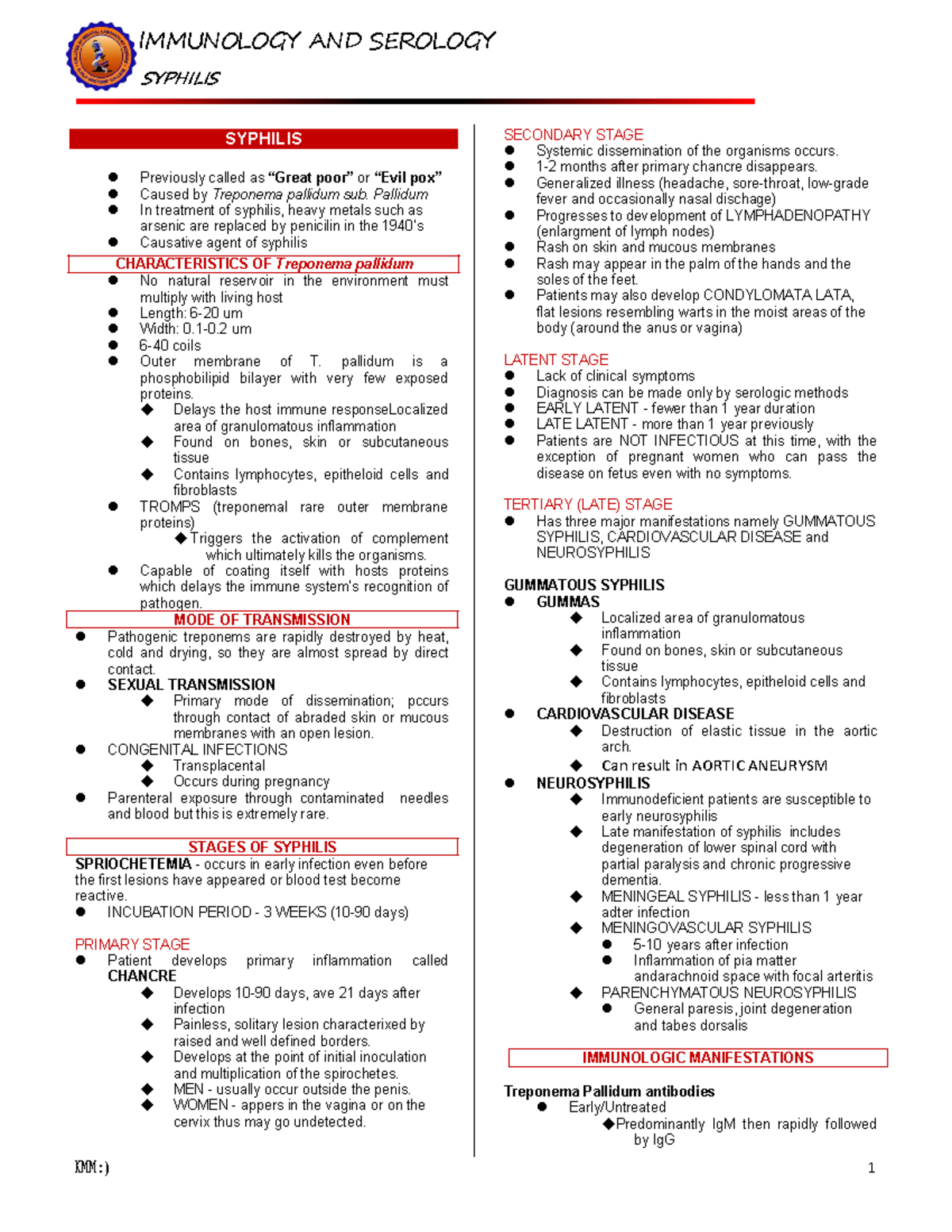 Immunology and Serology of Syphilis: Characteristics, Stages, and ...