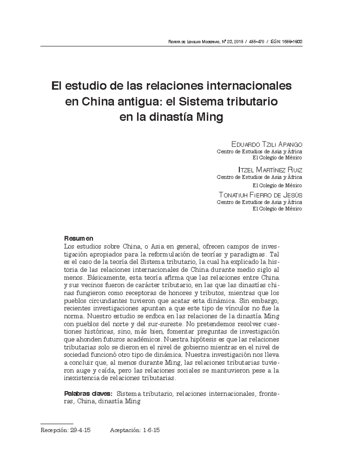El estudio de las relaciones internacionales en la China antigua ...