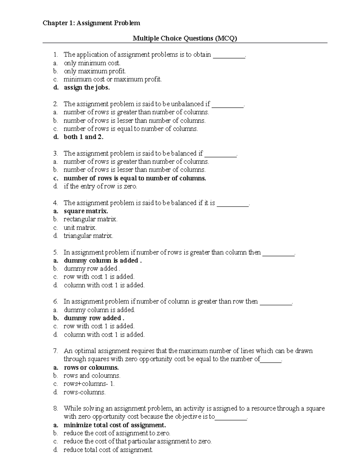 MCQ Assignment - Chapter 1: Assignment Problem Multiple Choice Questions (MCQ) The application ...
