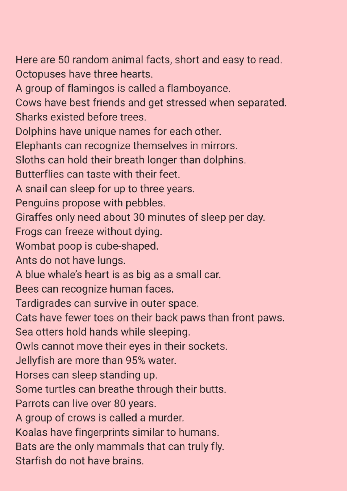 50 Fascinating Animal Facts - Easy to Read Notes 260122 153151 - Studocu