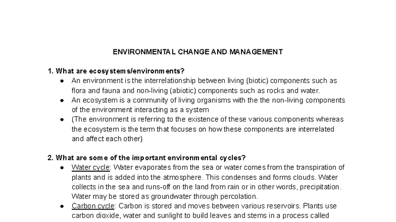 Year 10 Geography Study Guide: Environmental Change & Management - Studocu