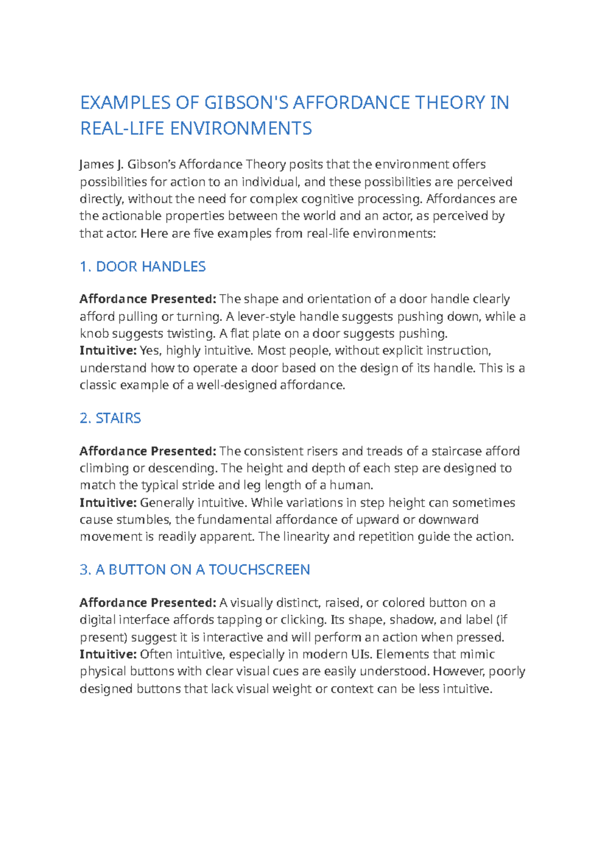 Examples of Gibson's Affordance Theory in Environments - Studocu