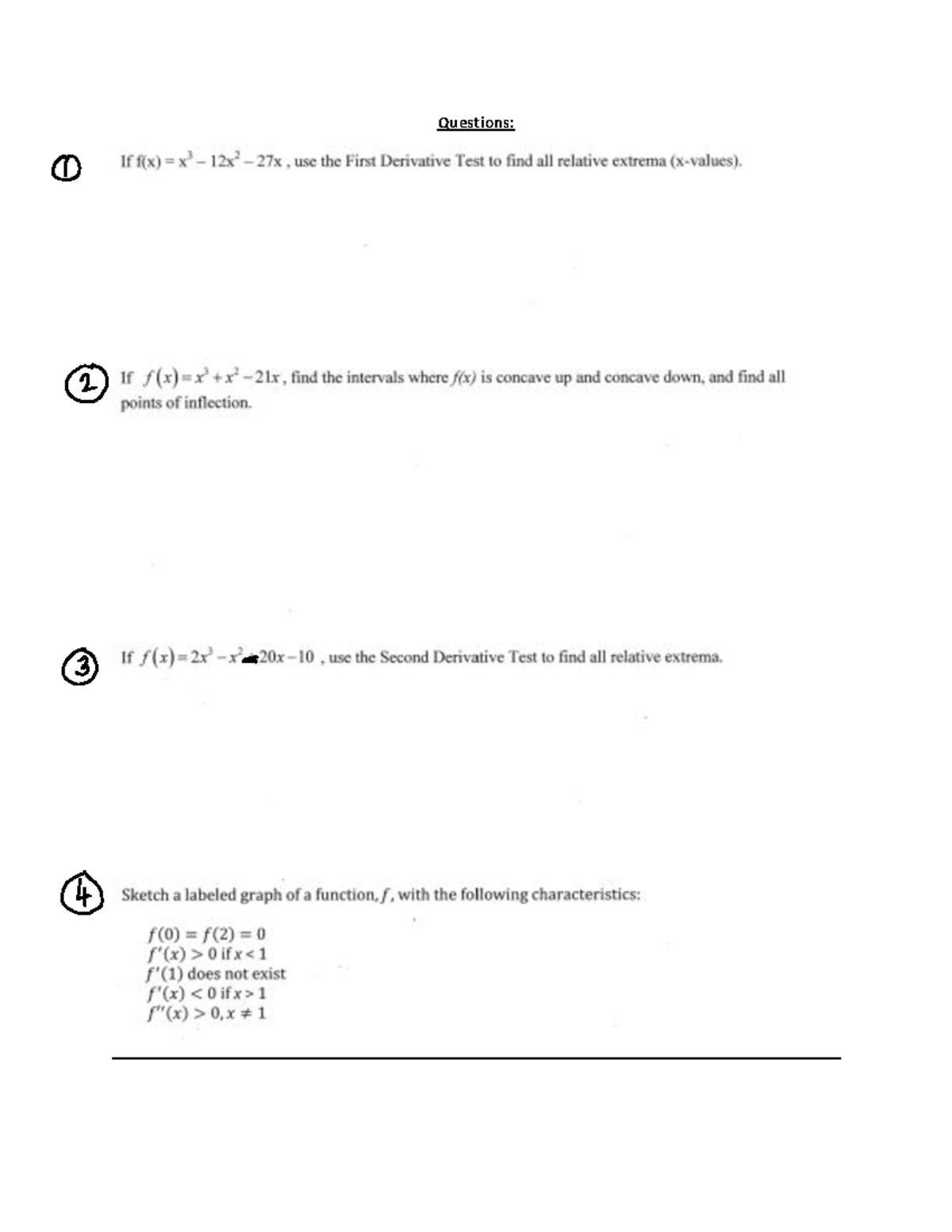 Calculus 3,3-3.4 Review: Extrema, Concavity, and Graphing - Studocu