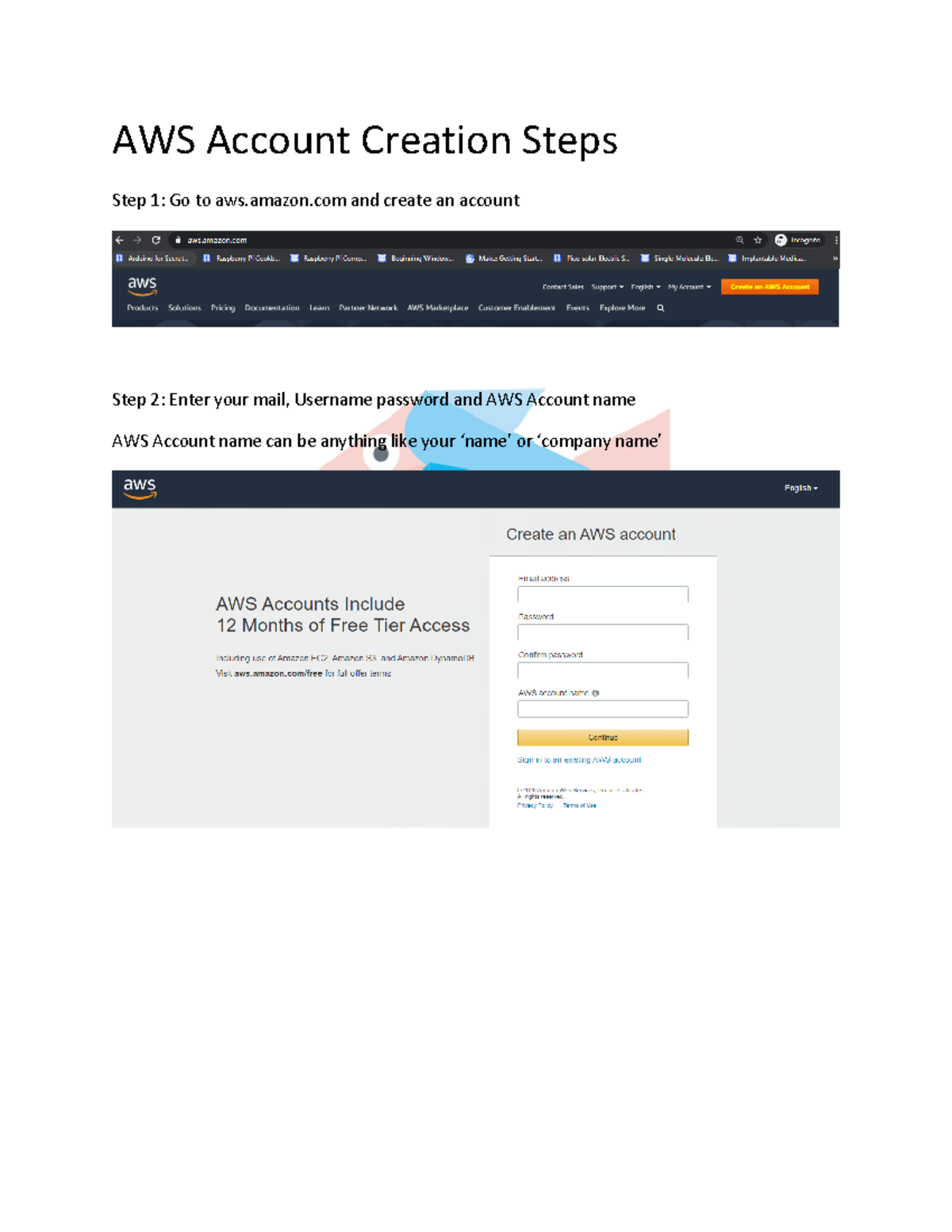 2. Experiment - AWS Account Creation Steps Step 1: Go to aws.amazon and create an account Step 2 ...