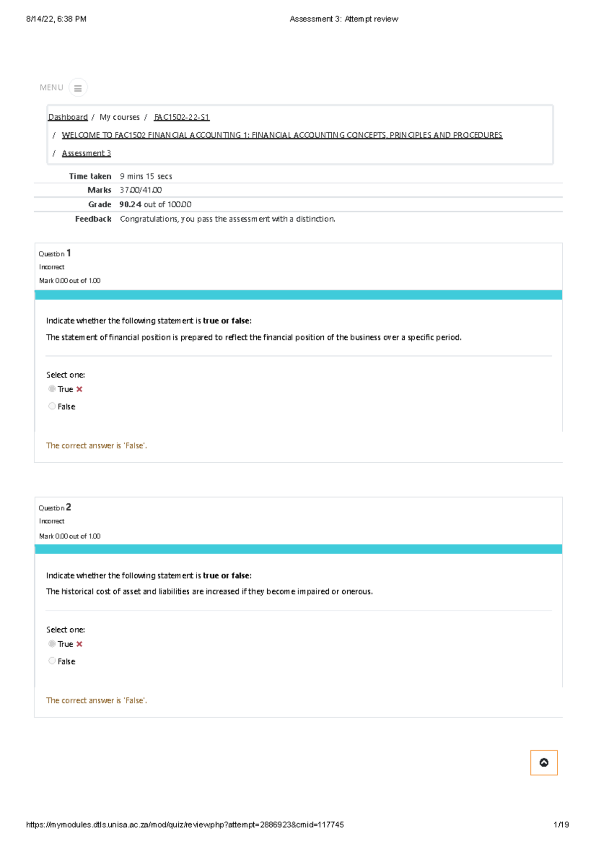 Assessment 3 Attempt review 2 - Started on Thursday, 28 April 2022, 1: ...