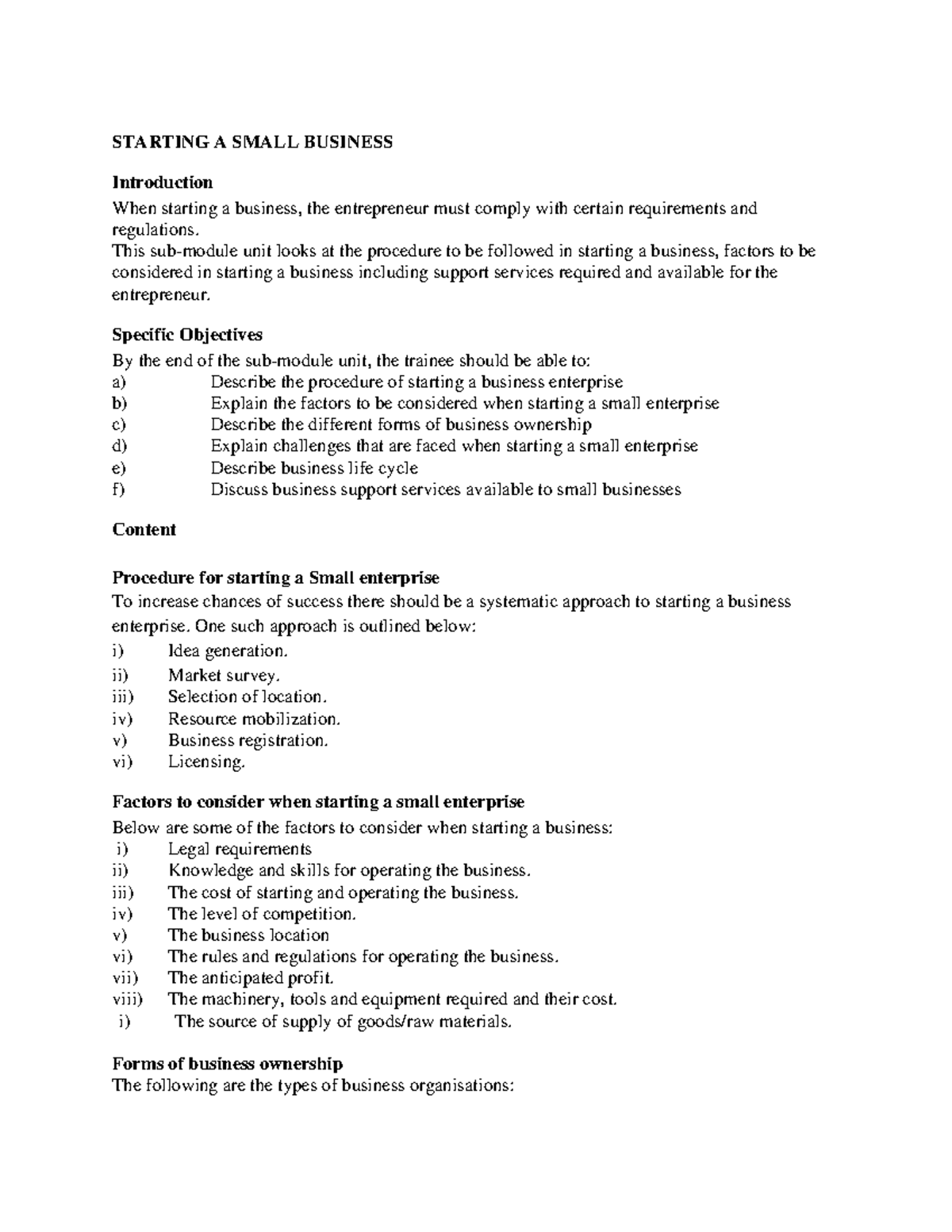 Topic 6 Starting A Small Business - STARTING A SMALL BUSINESS ...