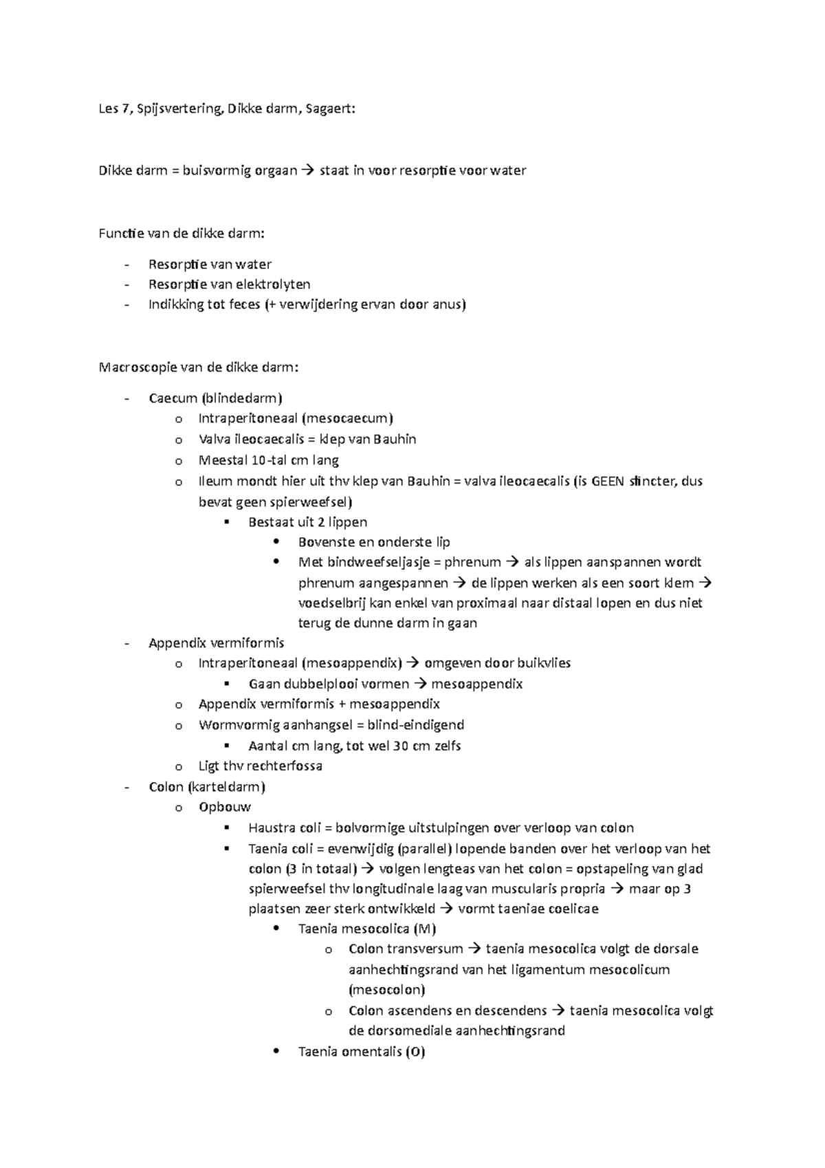 Les 7: Dikke Darm en Spijsvertering - Anatomie en Functie - Studocu