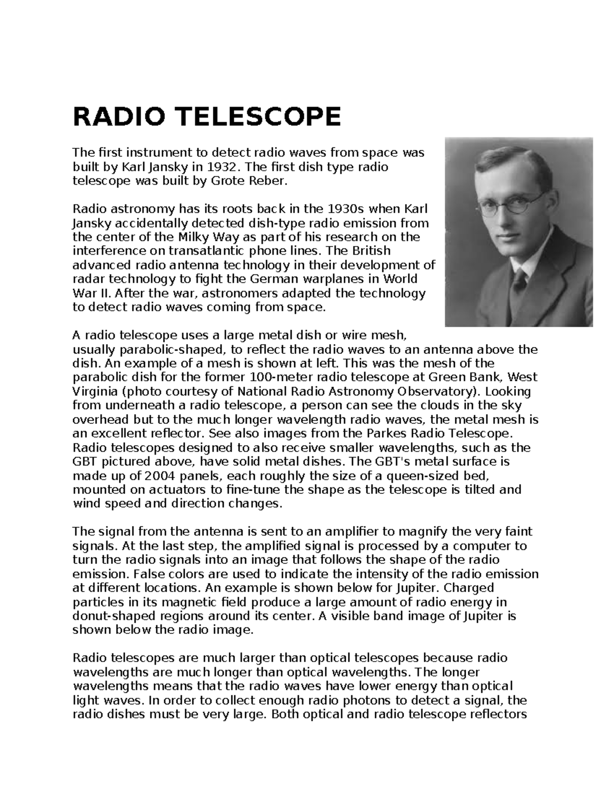 Radio telescope - notes on the history and technology of radio ...